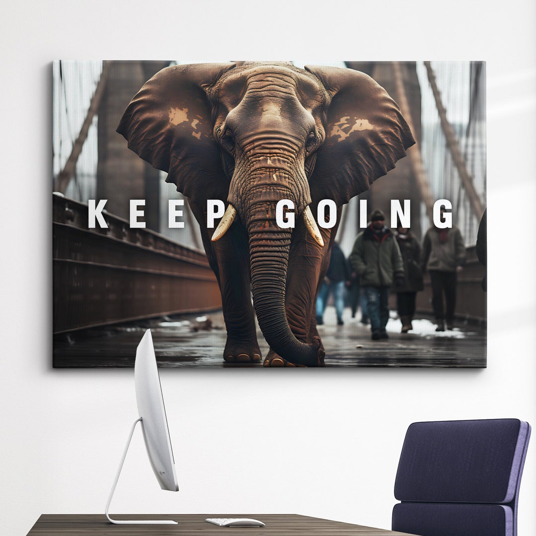 Keep Going Elephant Brooklyn Bridge Motivational Inspirational Framed ...