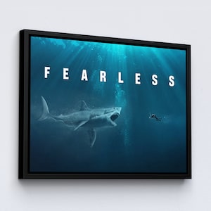 Fearless Scuba Diver Shark Ocean Motivational Inspirational, Framed ...