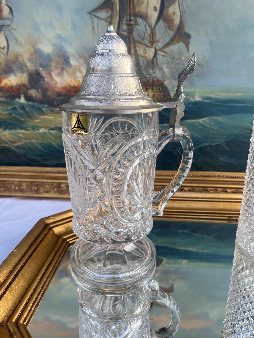 Vintage German Etched Crystal Stein. Crystal Beer Glass - Etsy