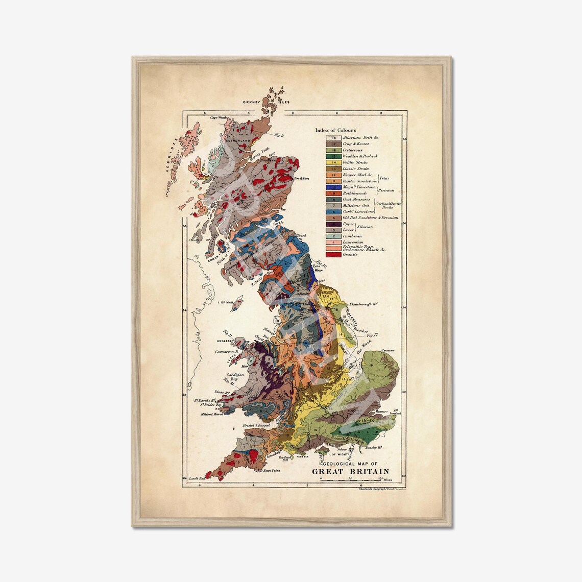 Geological Map of UK Framed or Unframed Fine Art Print // Vintage Great ...