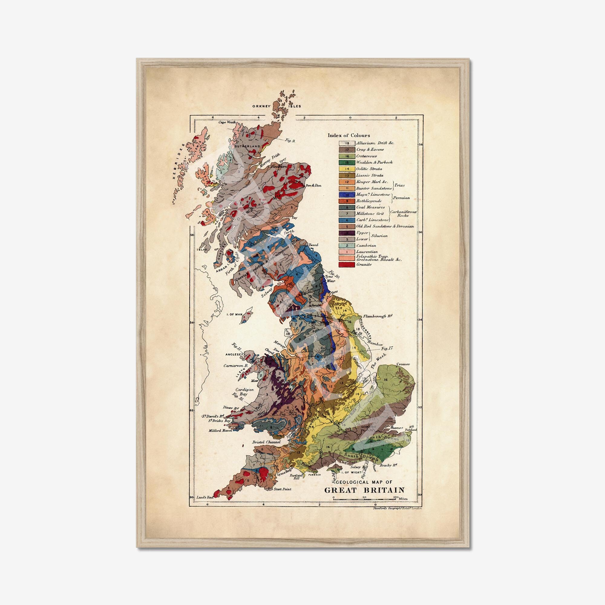 Geological Map of UK Framed or Unframed Fine Art Print // Vintage Great ...
