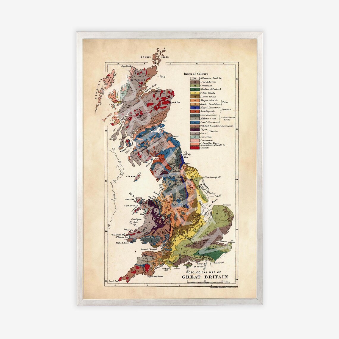 Geological Map of UK Framed or Unframed Fine Art Print // Vintage Great ...