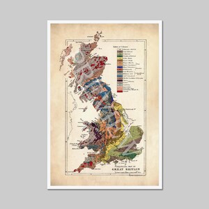 Geological Map of UK Framed or Unframed Fine Art Print // Vintage Great ...