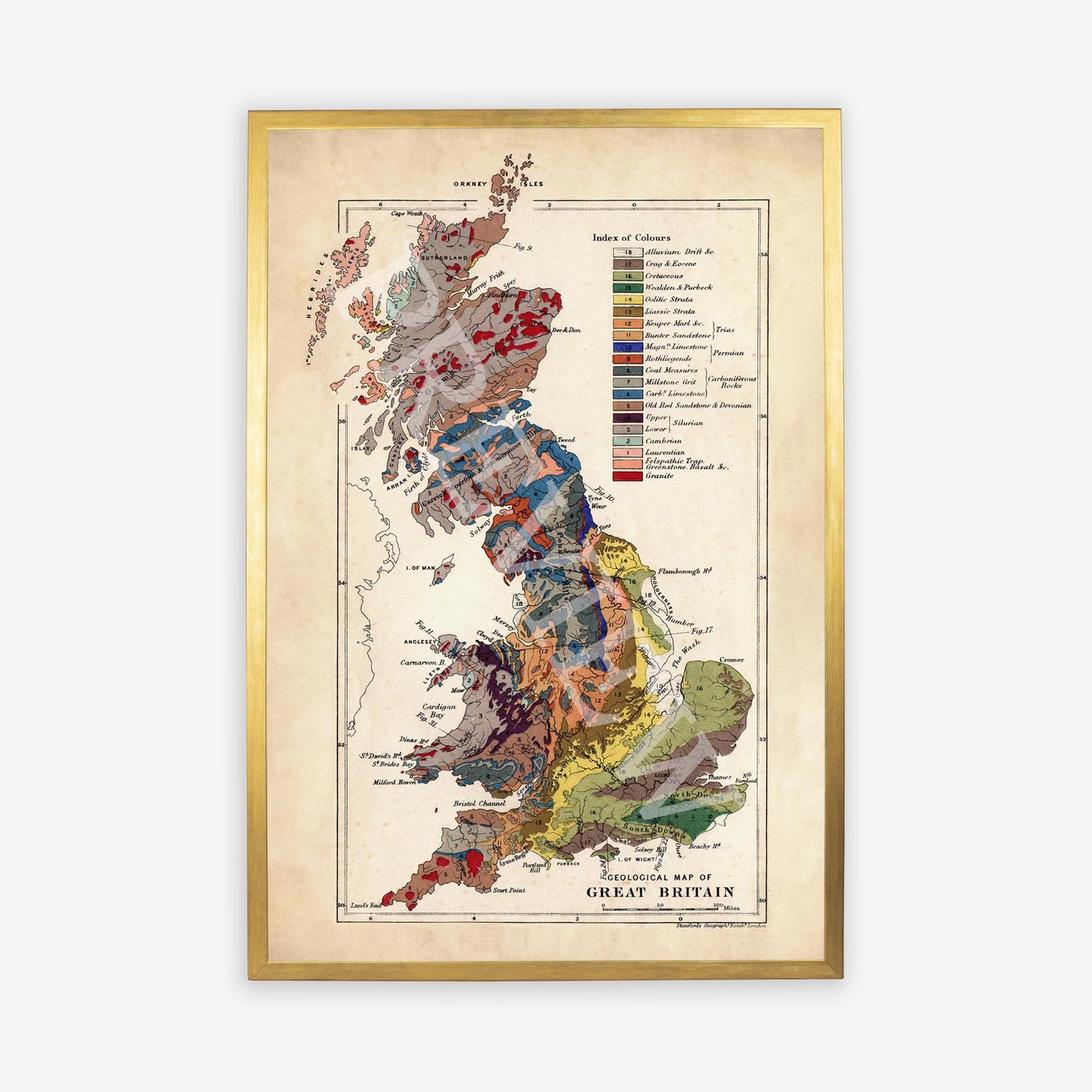 Geological Map of UK Framed or Unframed Fine Art Print // Vintage Great ...