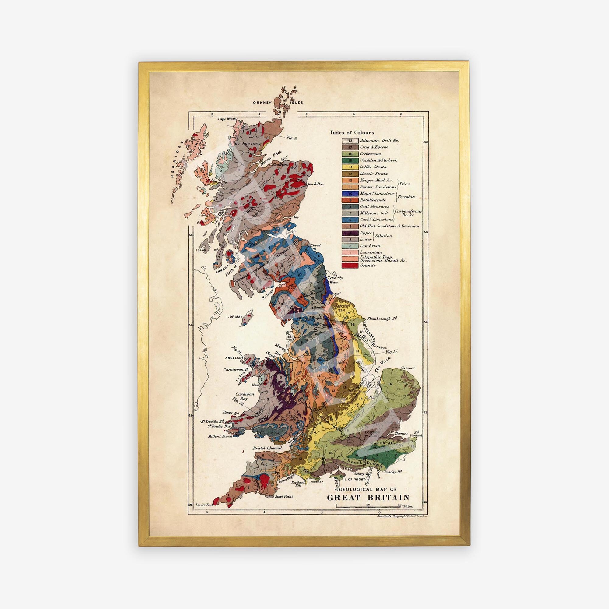 Geological Map of UK Framed or Unframed Fine Art Print // Vintage Great ...