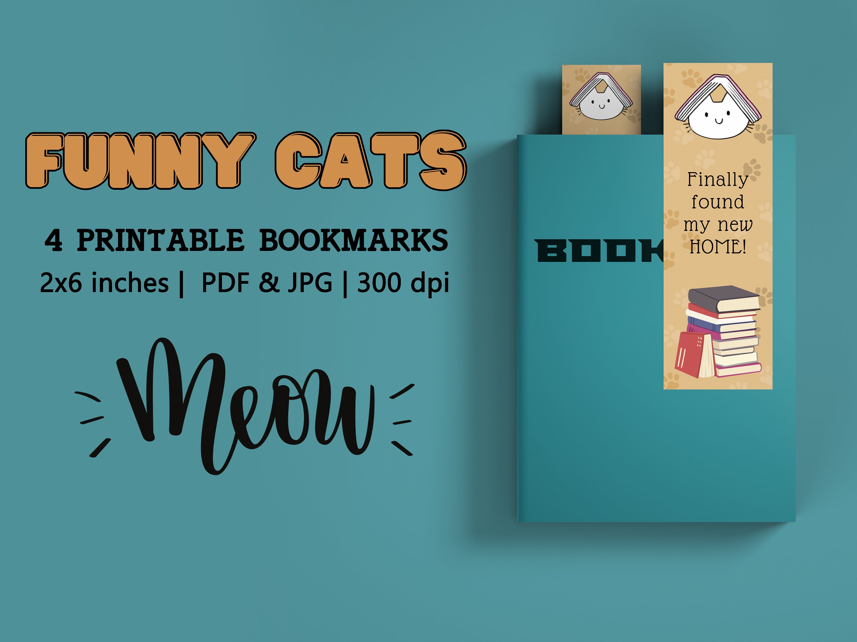 Funny Cats Colored Printable Bookmarks, Set of 4 Markers, Gift for ...