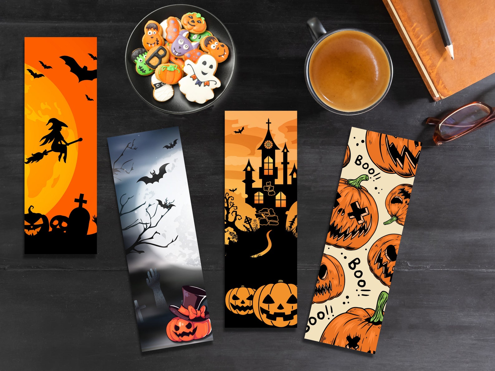 Halloween Bookmarks Bundle, Set of 4 Printable Spooky Markers, Bats ...