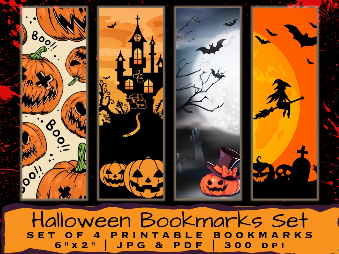 Halloween Bookmarks Bundle, Set of 4 Printable Spooky Markers, Bats ...