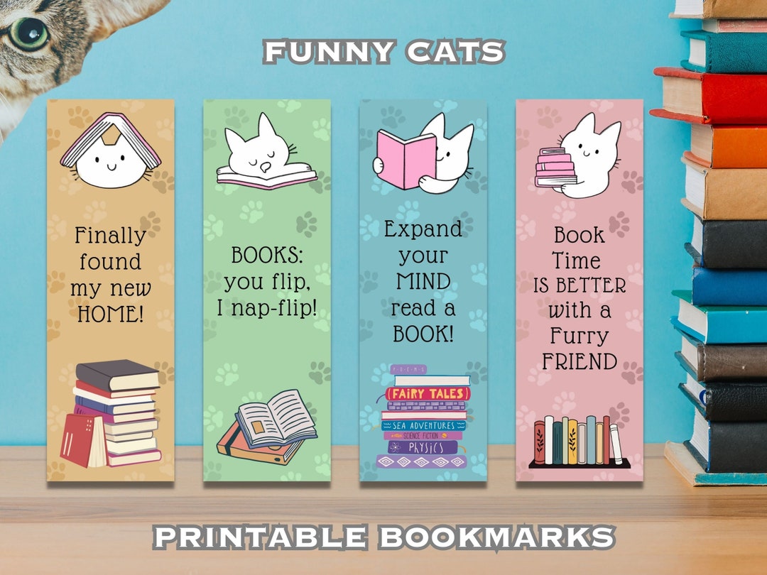 Funny Cats Colored Printable Bookmarks, Set of 4 Markers, Gift for ...