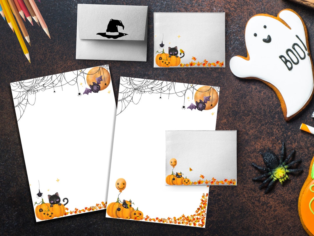 Halloween Cat Stationery Set, Spooky Letter Paper, DIY Envelopes ...