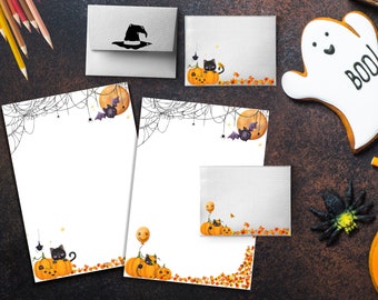Halloween Cat Stationery, Kitty Letter Paper, Cute Digital Halloween ...