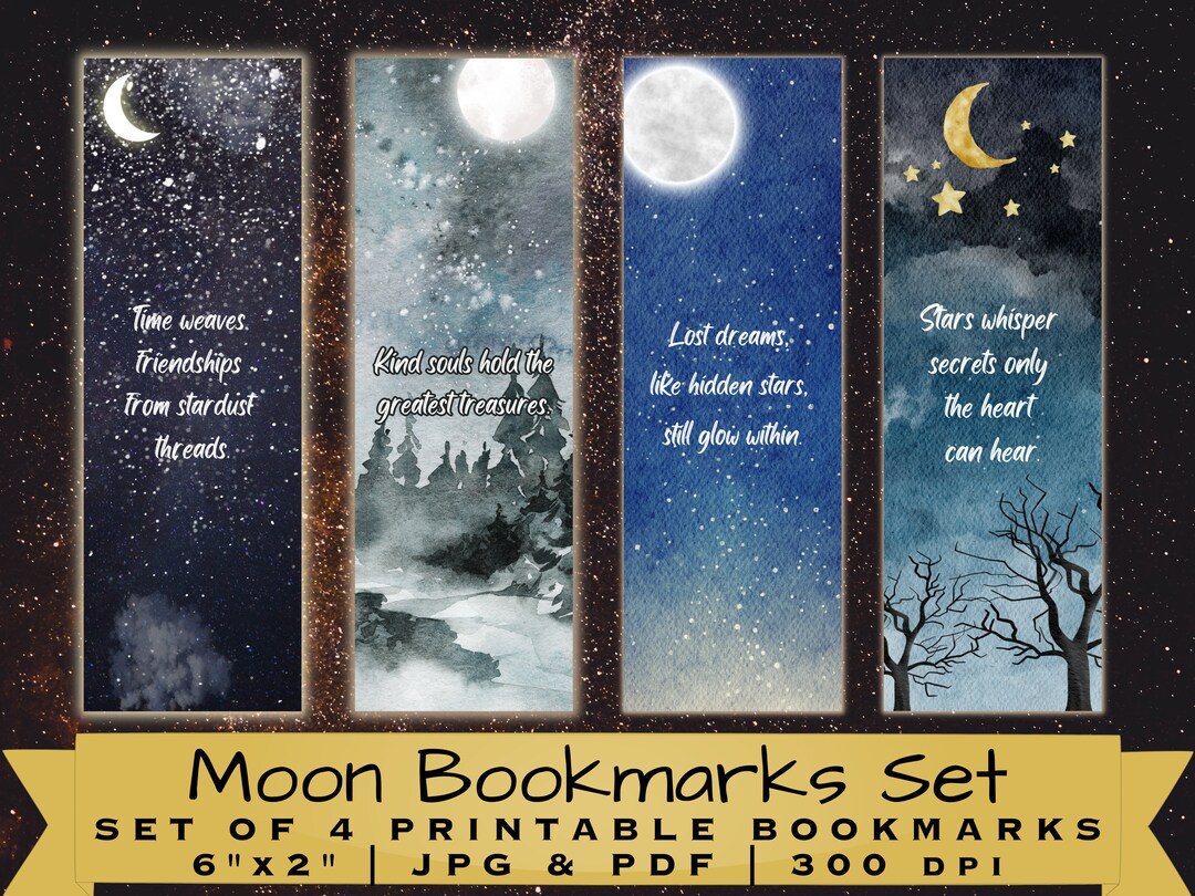 Moon Bookmarks, 4 Printable Bookmarks, Moon Lovers Digital Bookmark, 4 ...