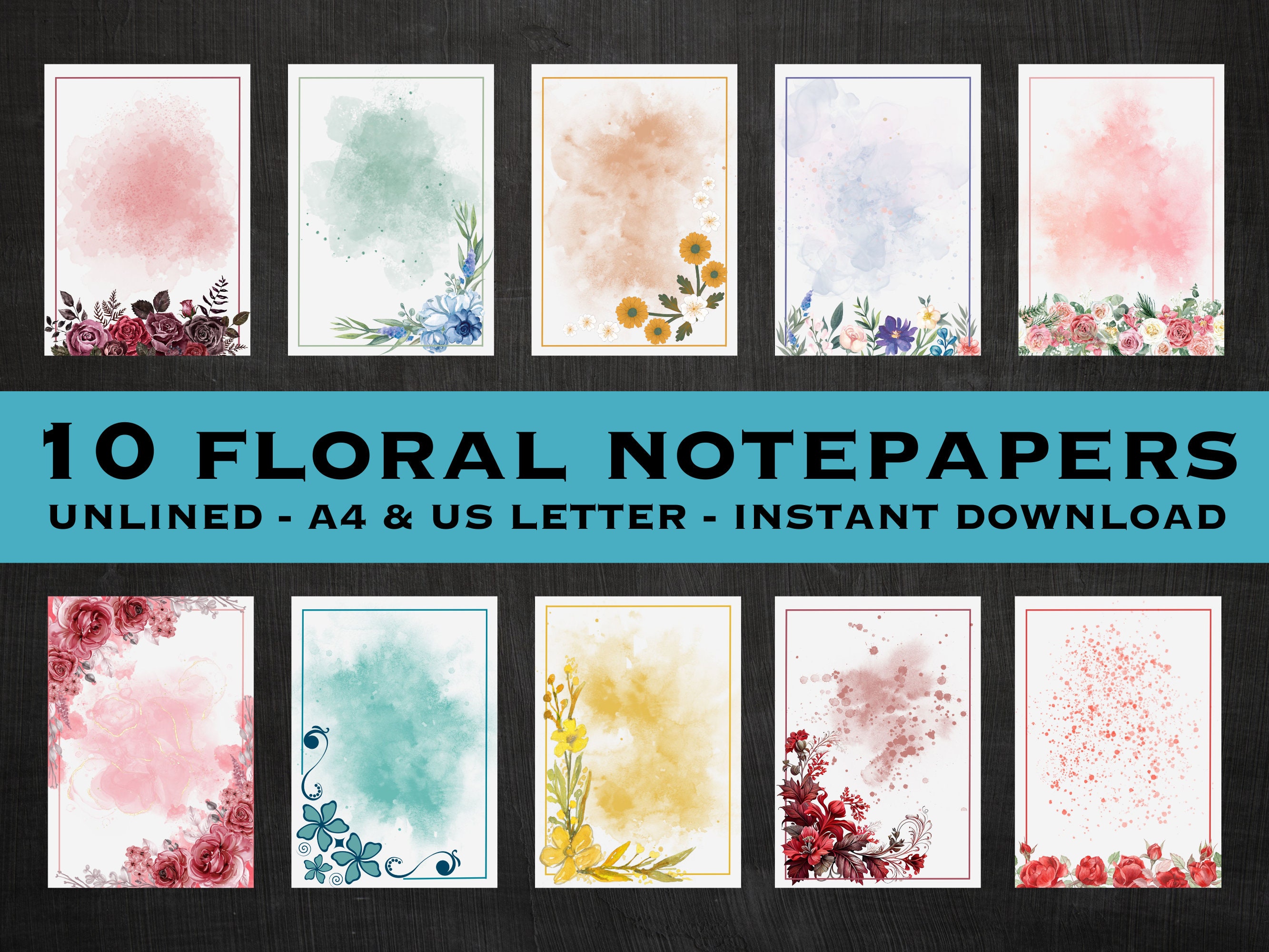 Floral Printable Notepaper & Envelope Bundle Flower Stationery ...