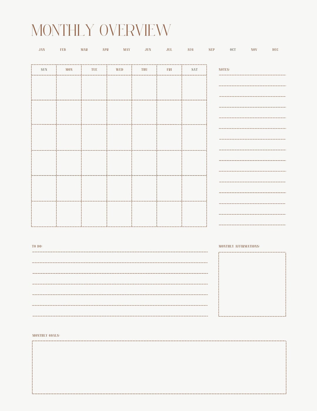Clean Monthly Overview Planner - Etsy