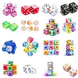 Watercolor Clipart Dice Png. 25 Colorful Dice Images Different Colors ...