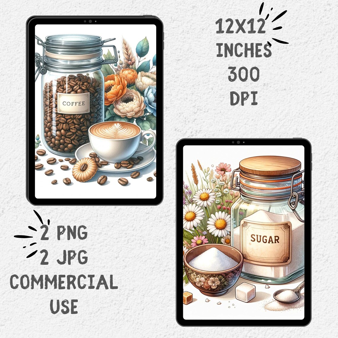 Watercolor Coffee Clipart: Coffee Lover PNG, Sugar Art (digital ...