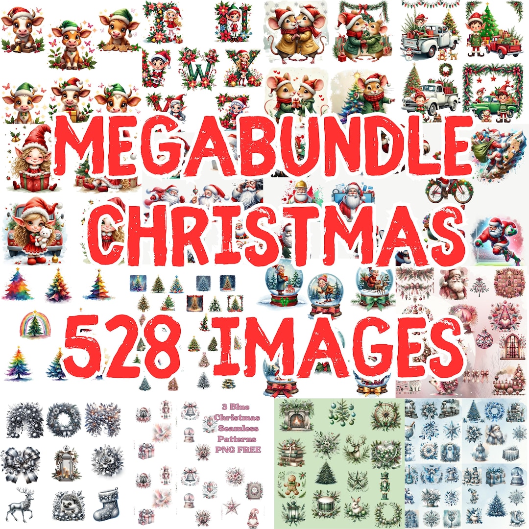 Christmas Clipart Bundle Watercolor PNG. Santa Claus, Christmas Tree ...