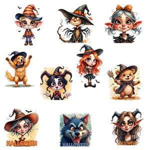 40 Cute Halloween Characters Bundle Png Watercolor Clipart. Graphics ...