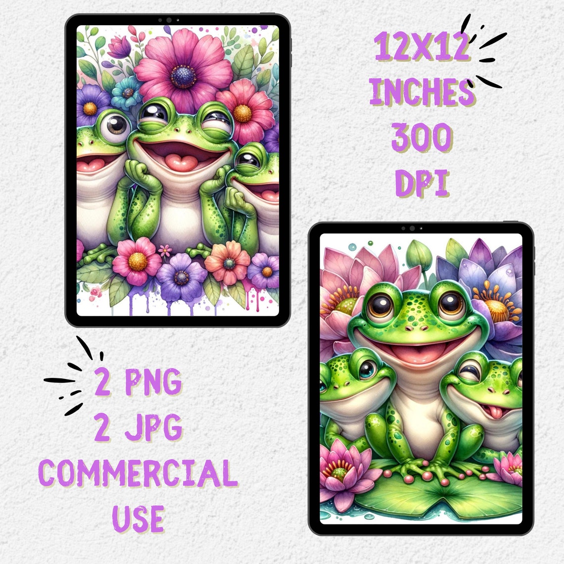 Delightful Watercolor Frogs & Blossoms Clipart: Cheerful Frog PNG and ...