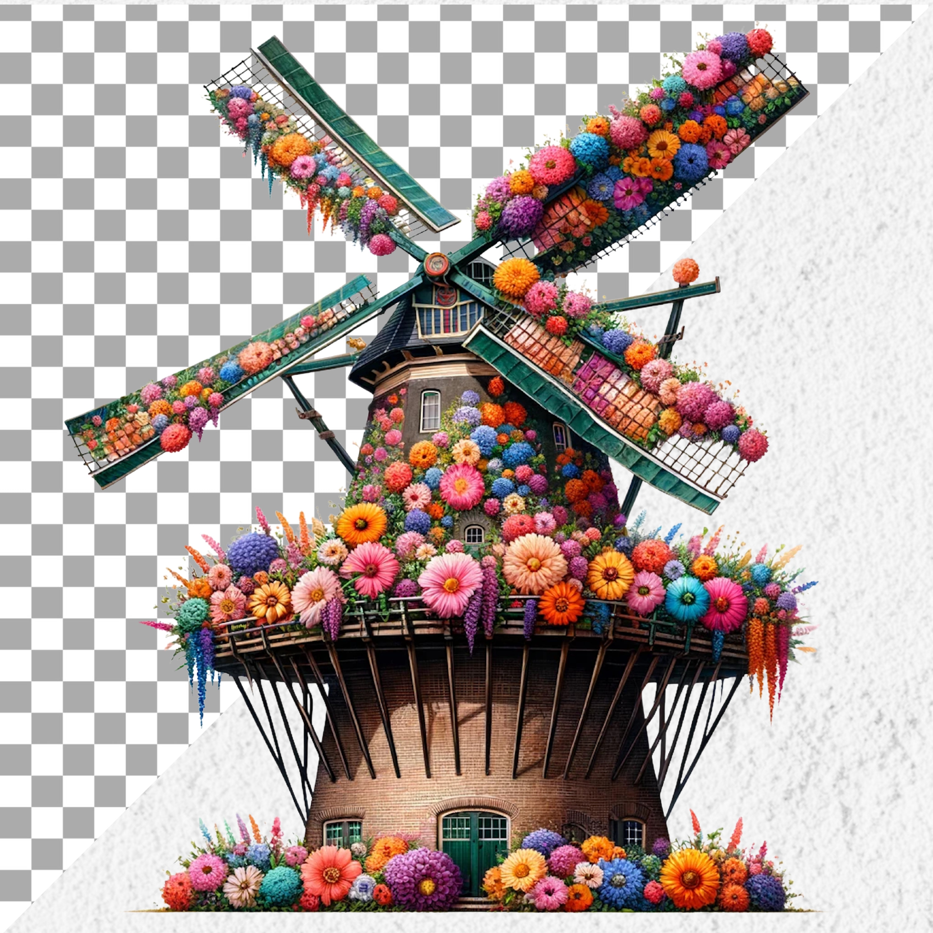 Watercolor Floral Windmill Clipart. Elegant Floral Windmill Clipart ...