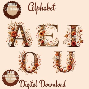 Autumn Floral Alphabet Clipart PNG, Fall Alphabet Watercolor, Fall ...