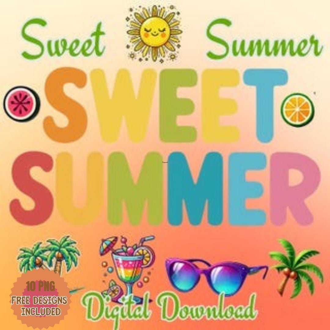 Watercolor Sweet Summer Clipart Bundle Png. Sun, Nautical, Beach ...