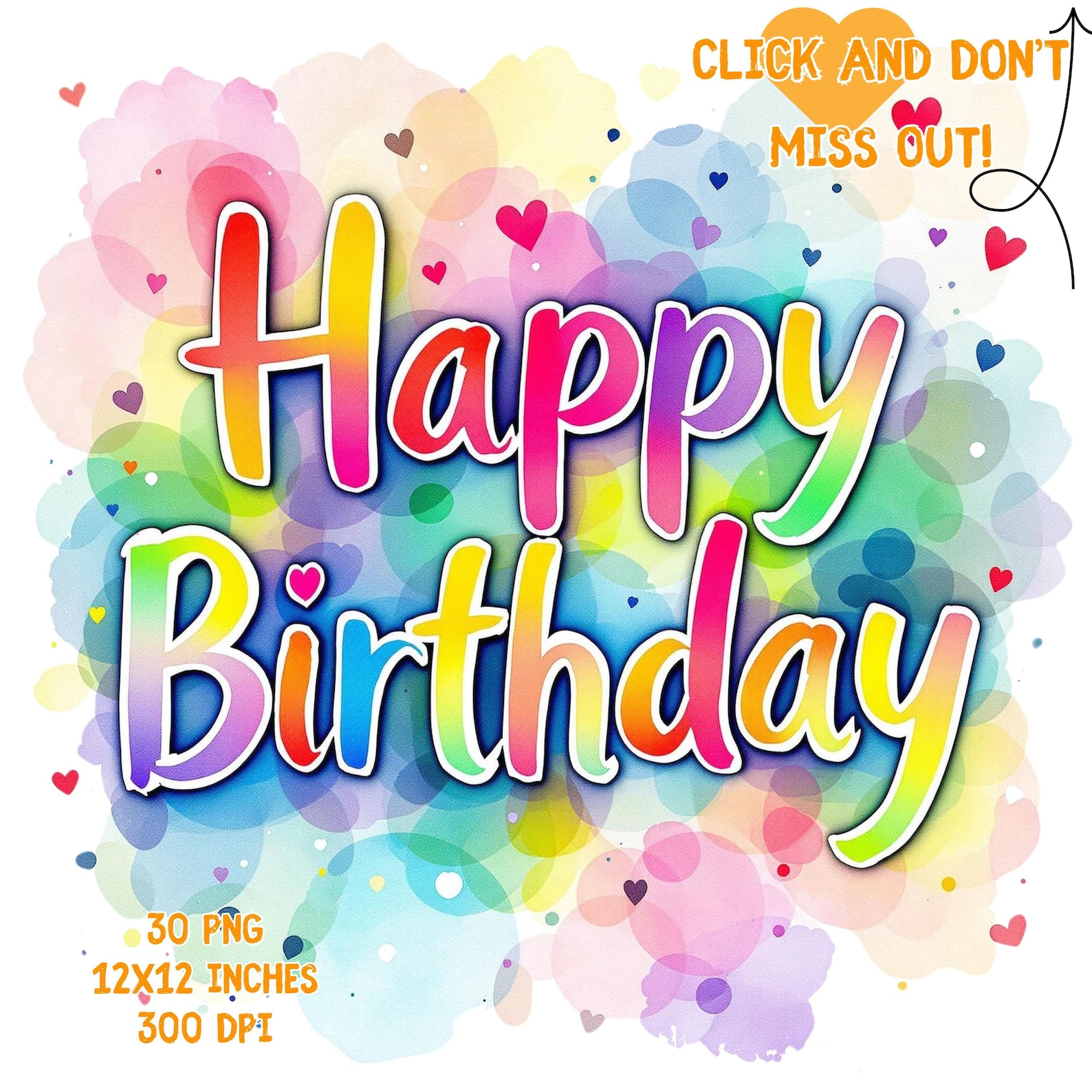 Happy Birthday Watercolor Clipart: Colorful Lettering (digital Download ...