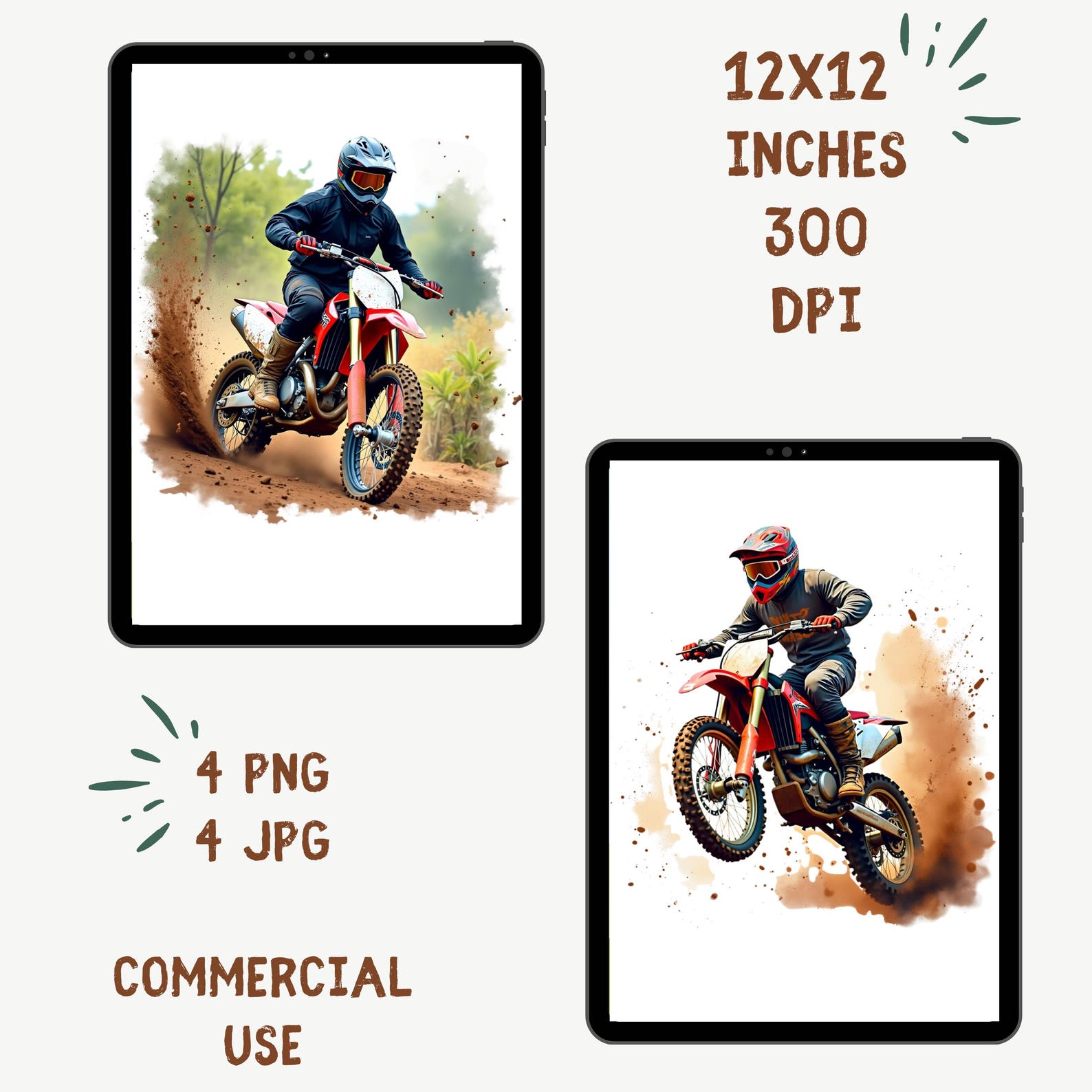 Watercolor Motorcycle Clipart PNG: Motocross & Dirt Bike Art (digital ...