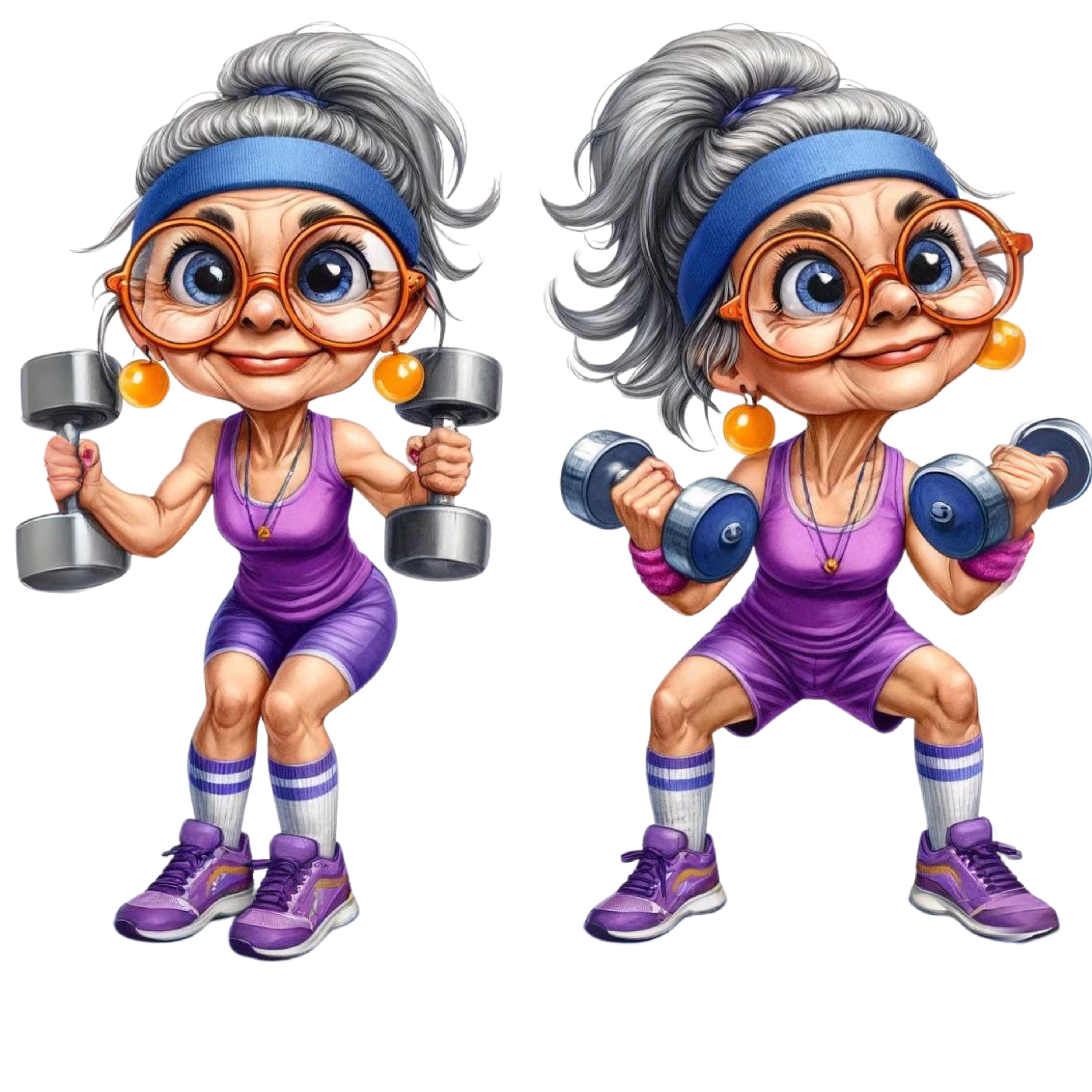 Funny Grandma Gym Clipart: Watercolor Fitness Granny (digital Download ...