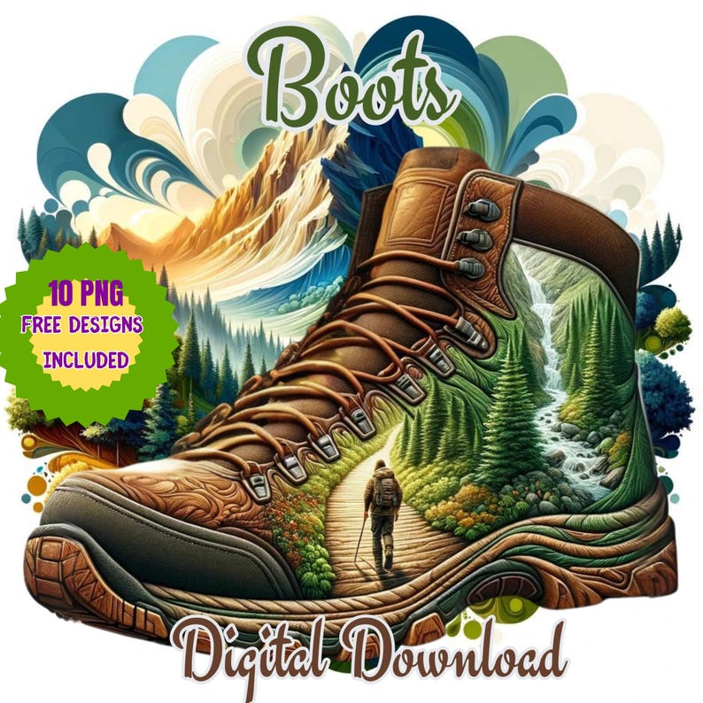 Hiking Boots With Watercolor Landscapes, Mountains, Rivers, Trees and ...