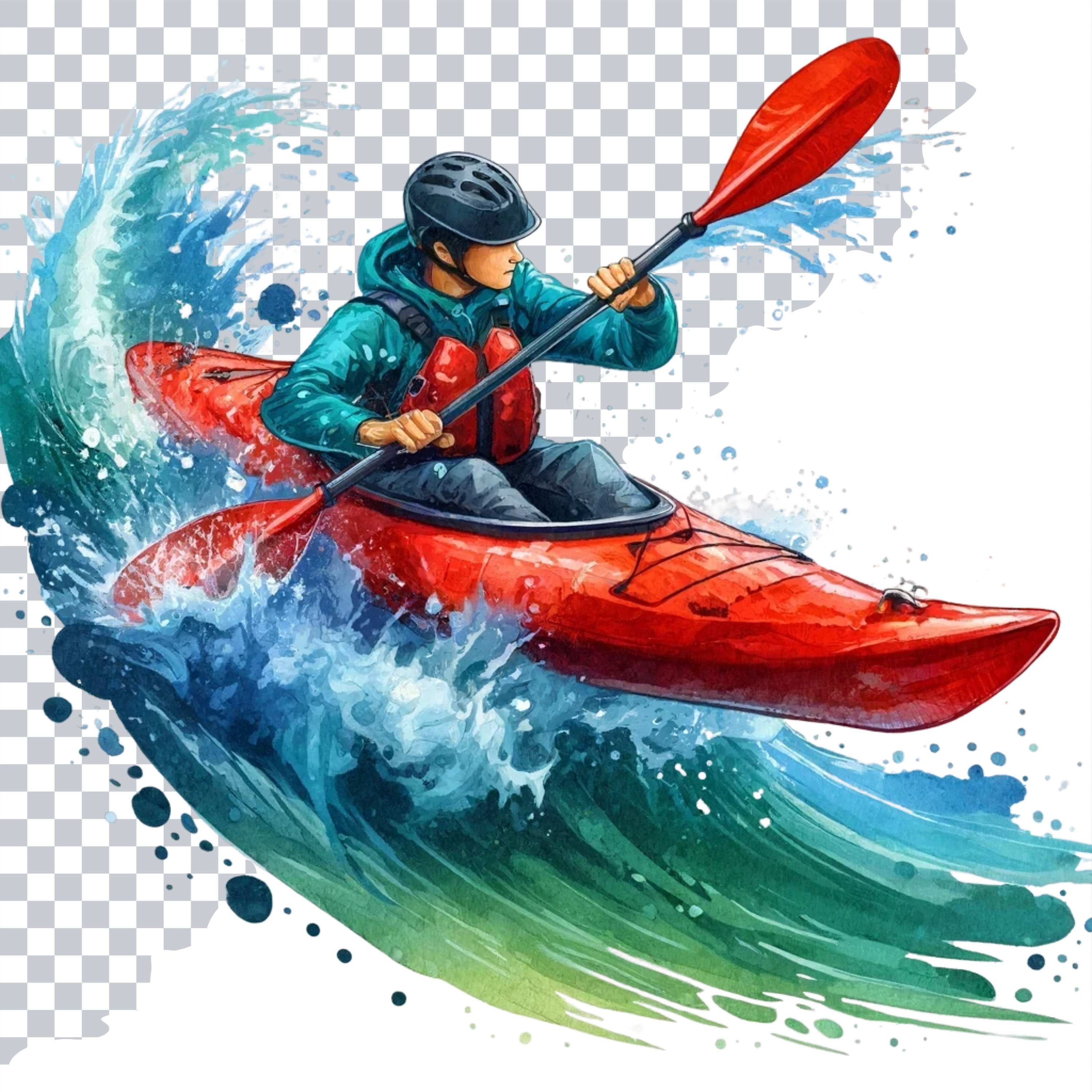 Watercolor Kayak Adventure Clipart. Travel Illustration. Water & Paddle ...