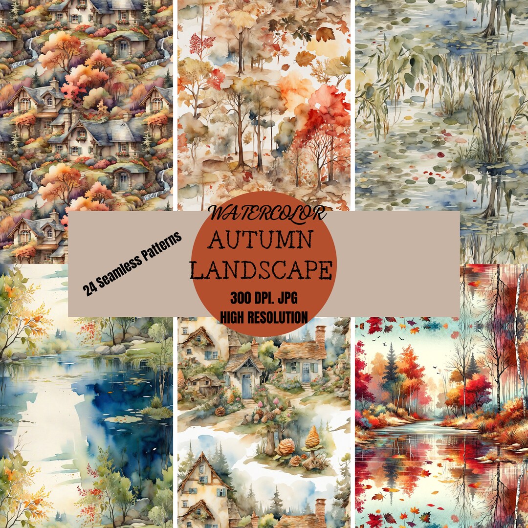 Autumn Landscape Seamless Patterns,landscape Digital Paper,autumn ...