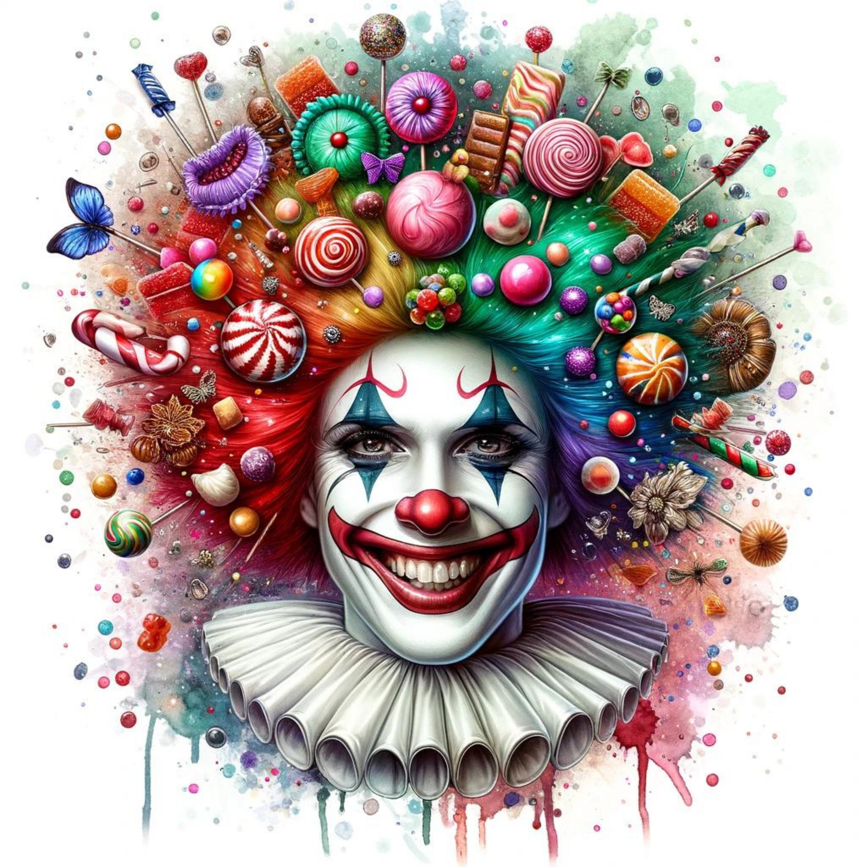 Sweet and Colorful Clown Clipart, Watercolor, PNG. Happy, Cheerful and ...