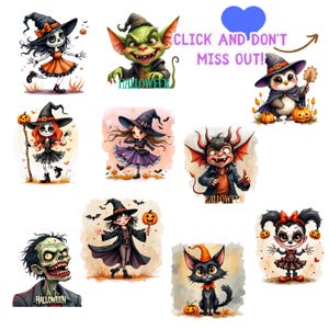 40 Cute Halloween Characters Bundle Png Watercolor Clipart. Graphics ...
