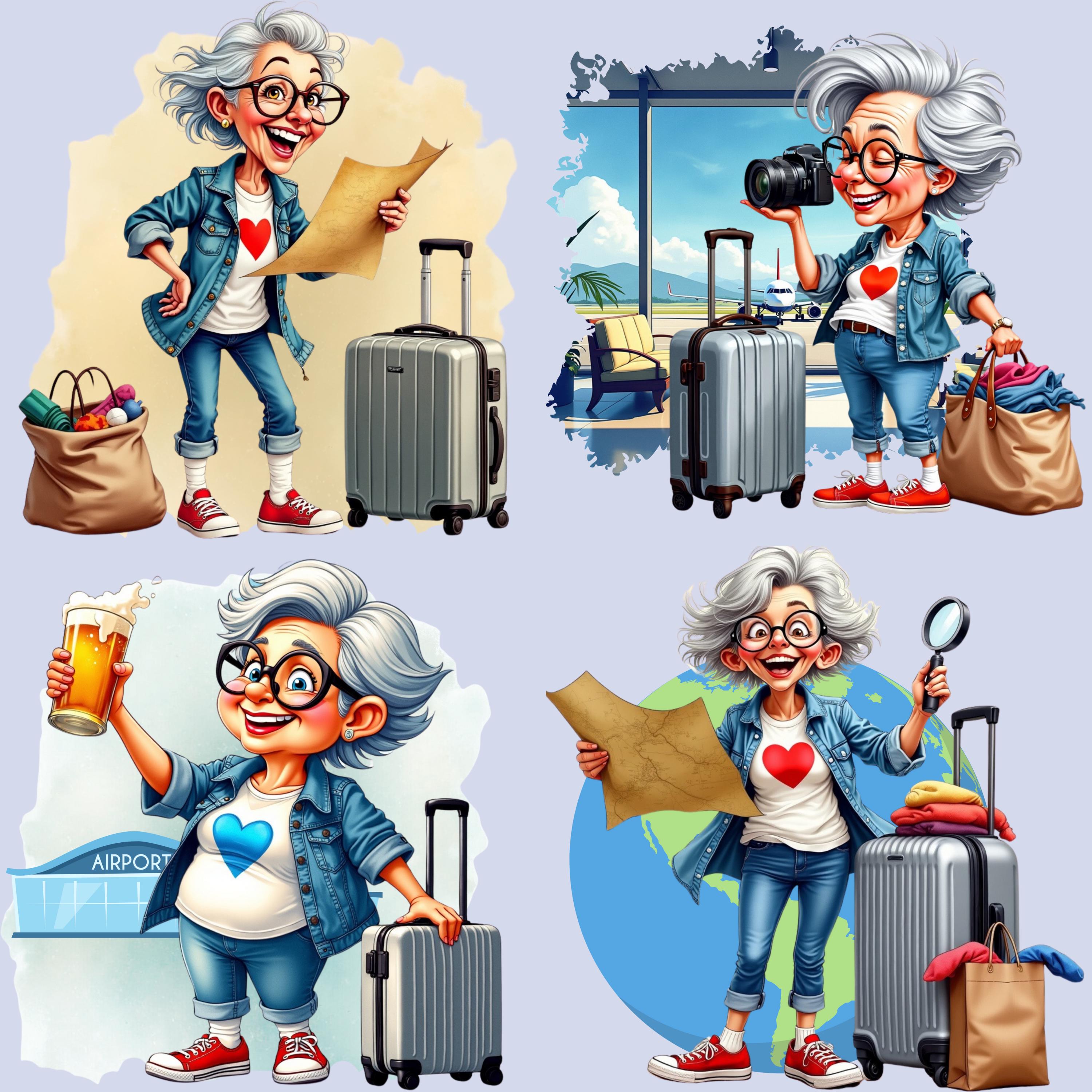 Grandma Traveling Watercolor Clipart Bundle (PNG & JPG) (digital ...