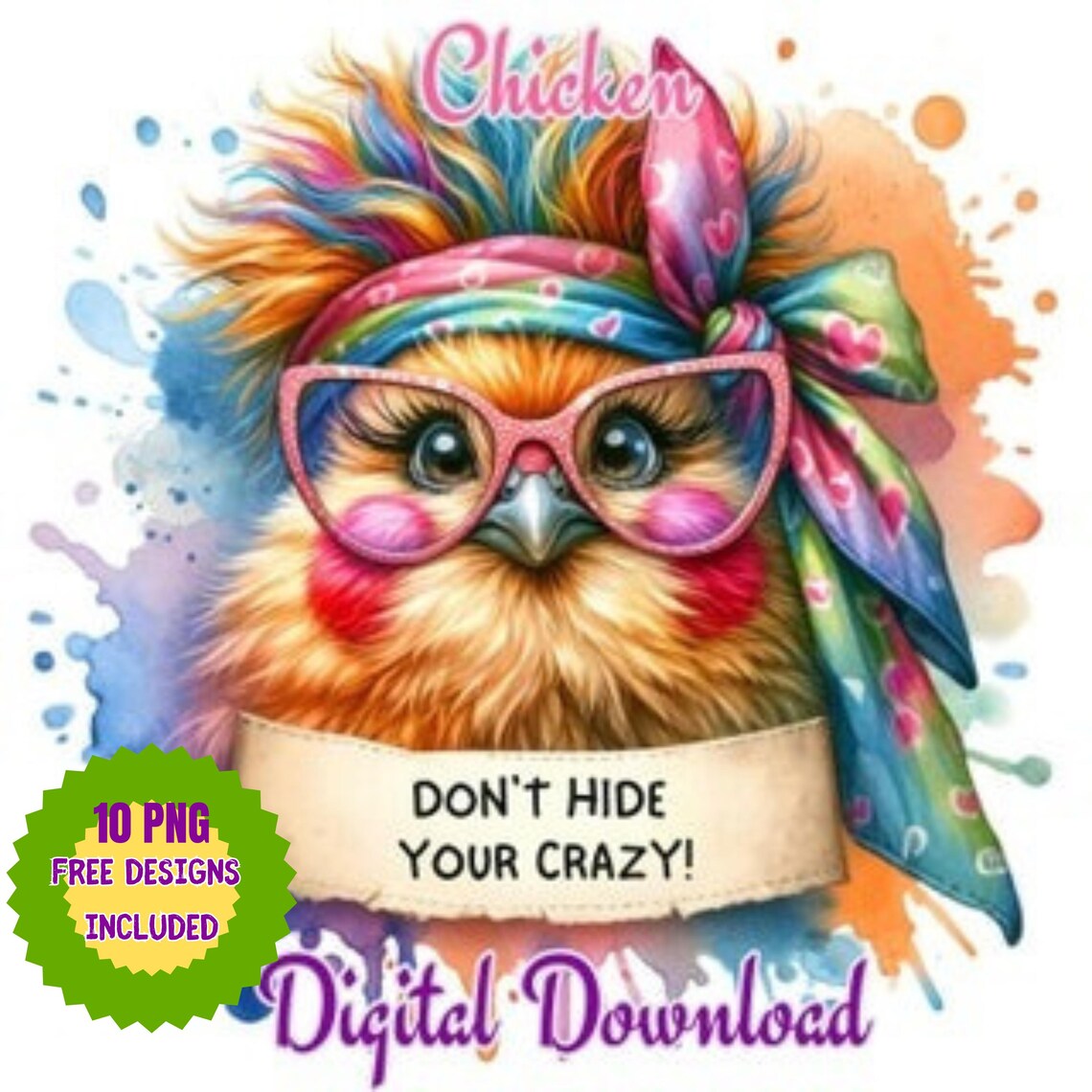 Watercolor Funny Cute Chicken Clipart, Funny Chicken Sublimation, Chick ...