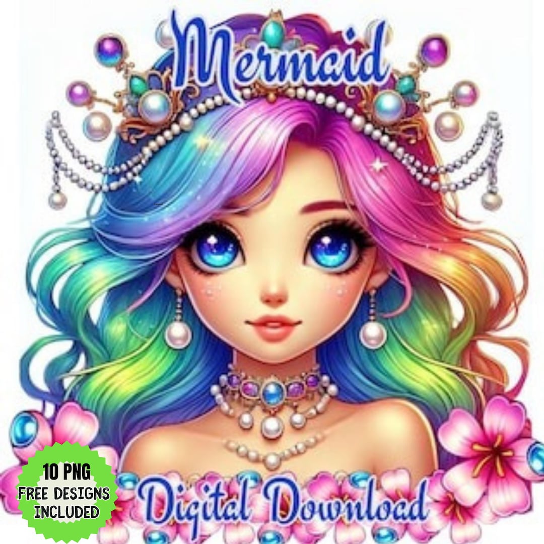 Watercolor Mermaid Clipart Bundle: Nursery Ocean Art (PNG & JPG ...