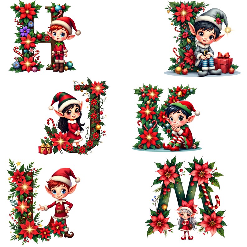 Watercolor Christmas Alphabet Clipart: Elf Letters & Numbers (PNG ...