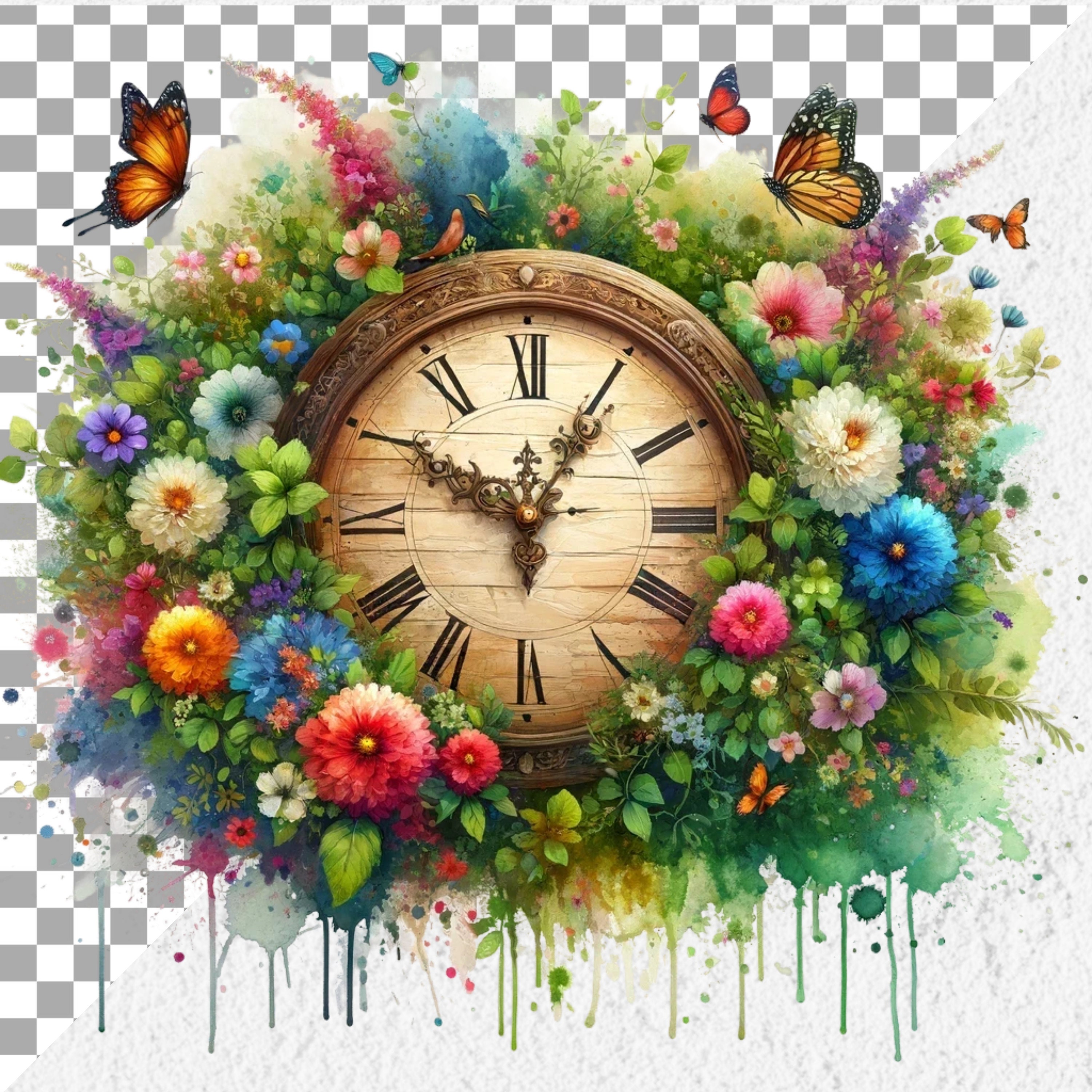 Watercolor Old Roman Numerals Clocks Clipart Bundle Png. Hours of ...