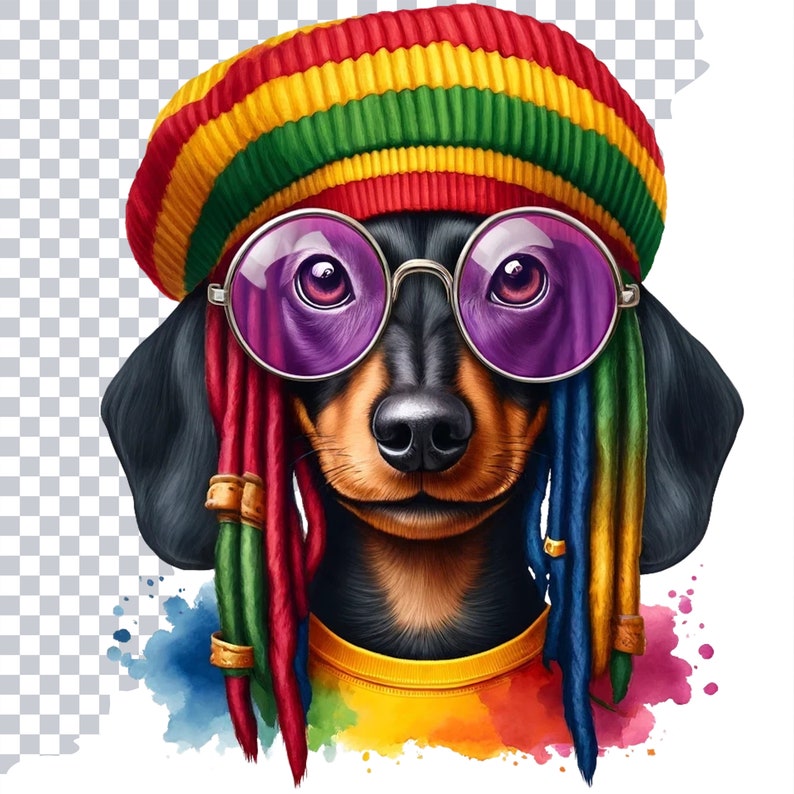 Rasta Dog Watercolor Clipart: Rastafarian Pooch Illustration (PNG & JPG ...