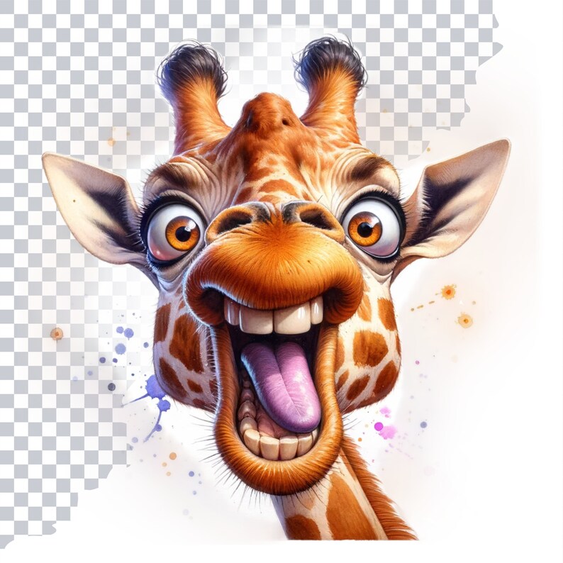 Cheerful Giraffe Face Watercolor Clipart, Expressive Whimsical Animal ...