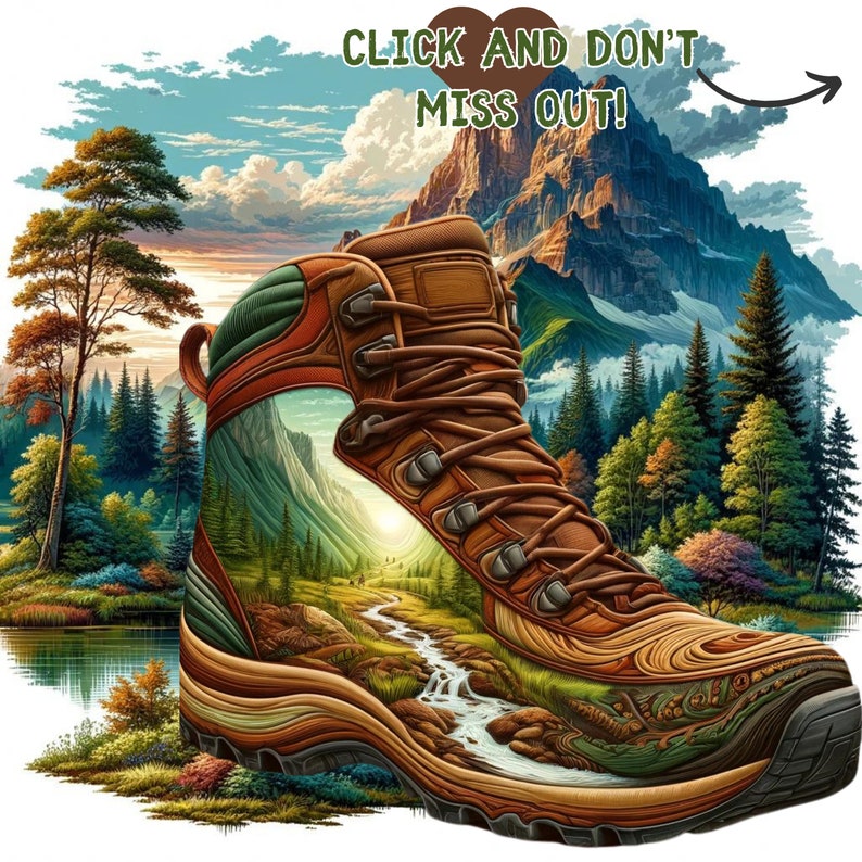 Hiking Boots With Watercolor Landscapes, Mountains, Rivers, Trees and ...