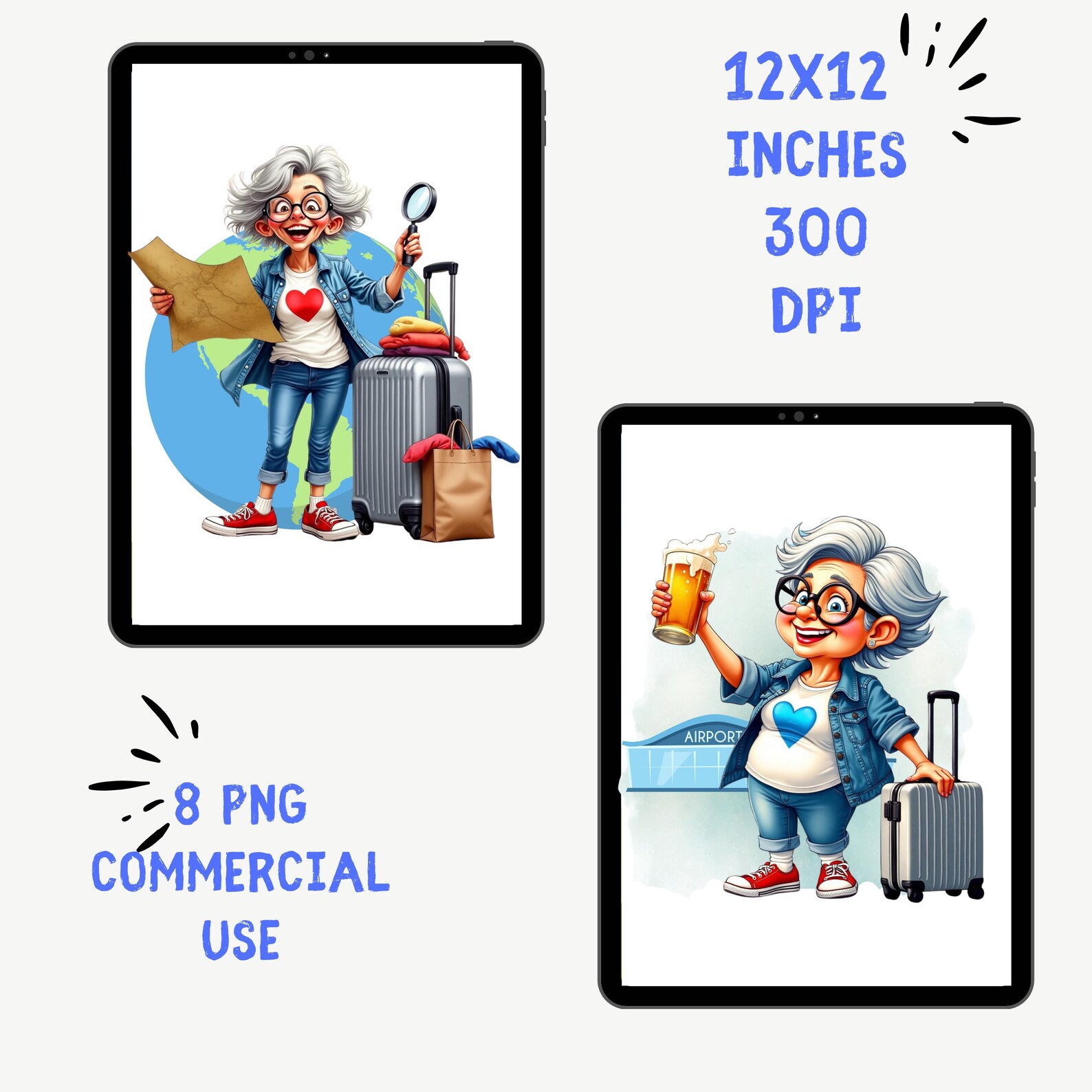 Grandma Traveling Watercolor Clipart Bundle (PNG & JPG) (digital ...