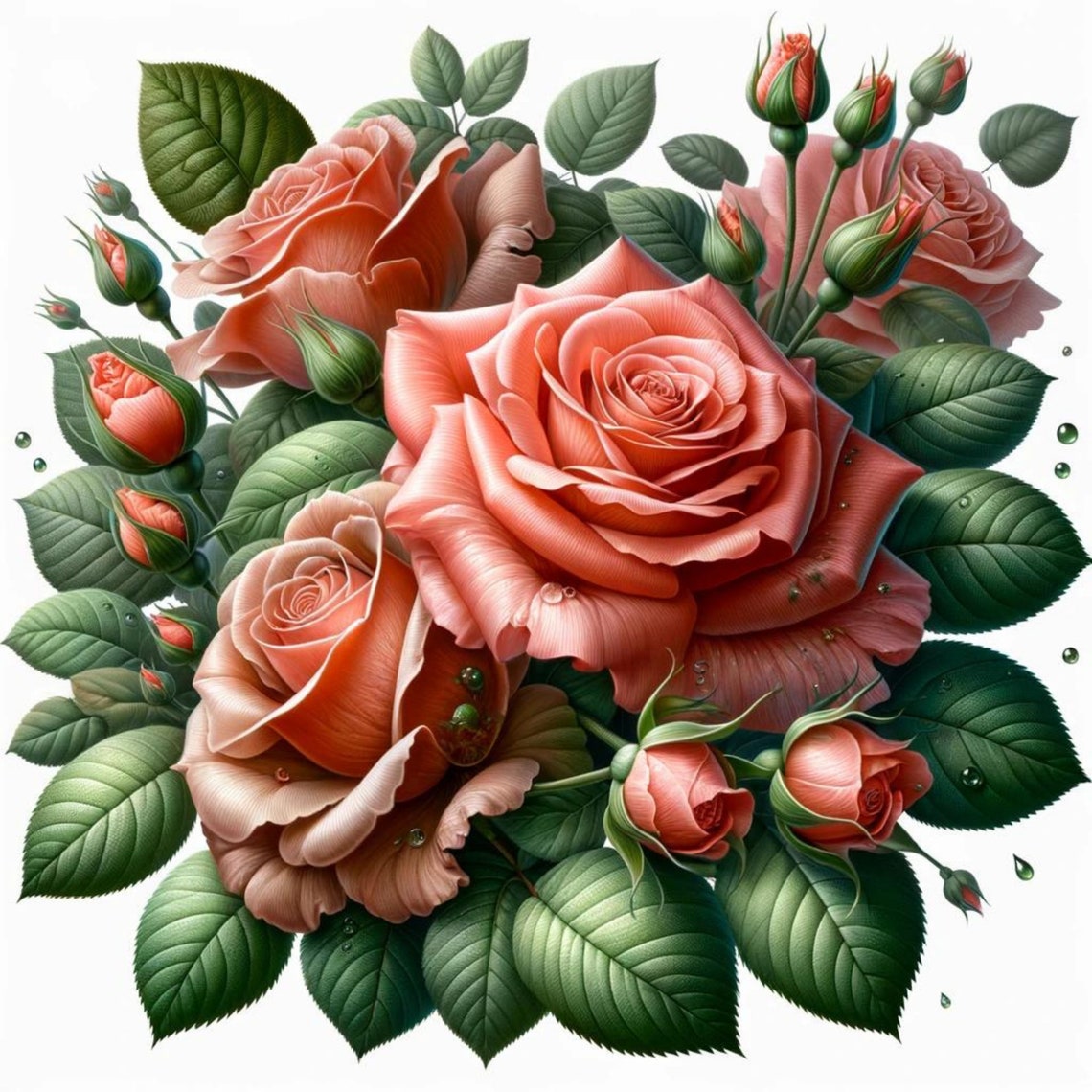 Watercolor Pink Roses Clipart Png, Roses Wedding Bouquet Bundle, Blush ...