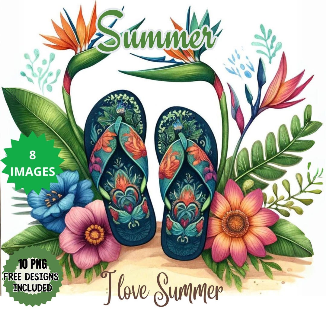 Summer Flip Flops Clipart, Colorful Summer Clipart Bundle. Summer Shoes ...