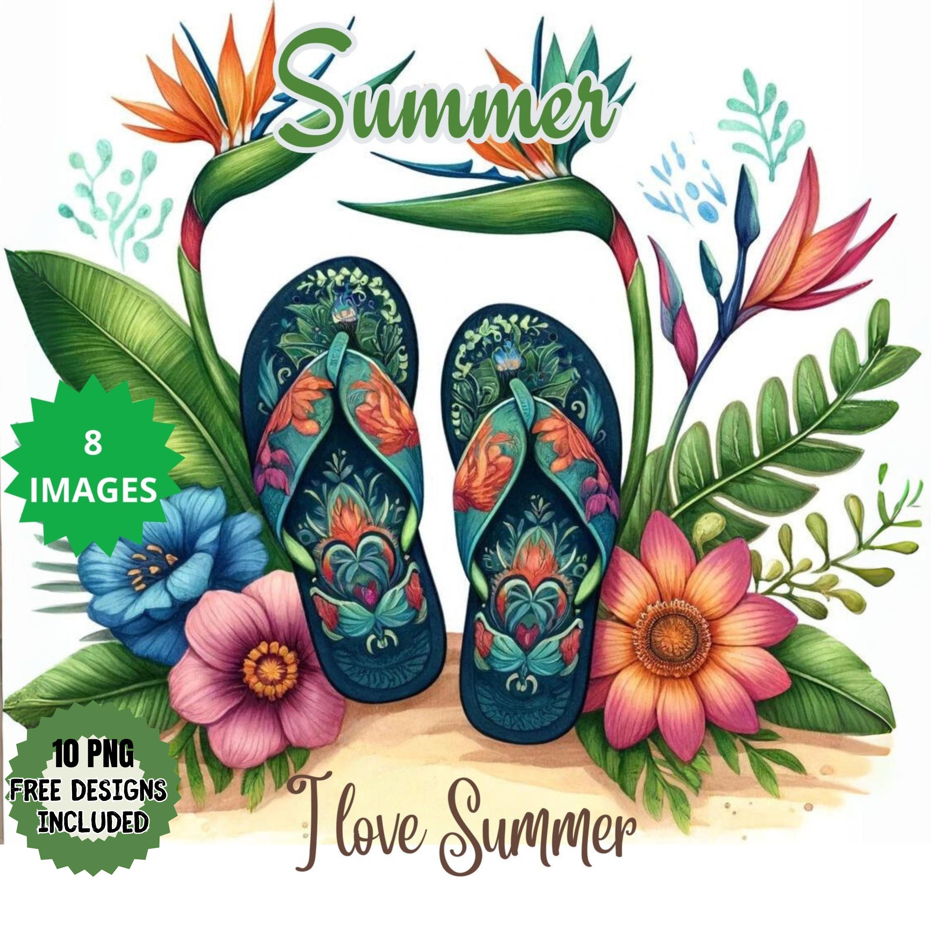 Summer Flip Flops Clipart, Colorful Summer Clipart Bundle. Summer Shoes ...
