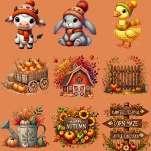 Hello Autumn, Watercolor Autumn Barnyard Clipart Bundle, Cozy Farm Fall ...