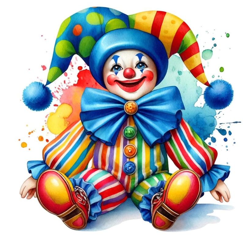 Cute and Cheerful Clown Clipart Watercolor. Gnome-clown, Adorable ...