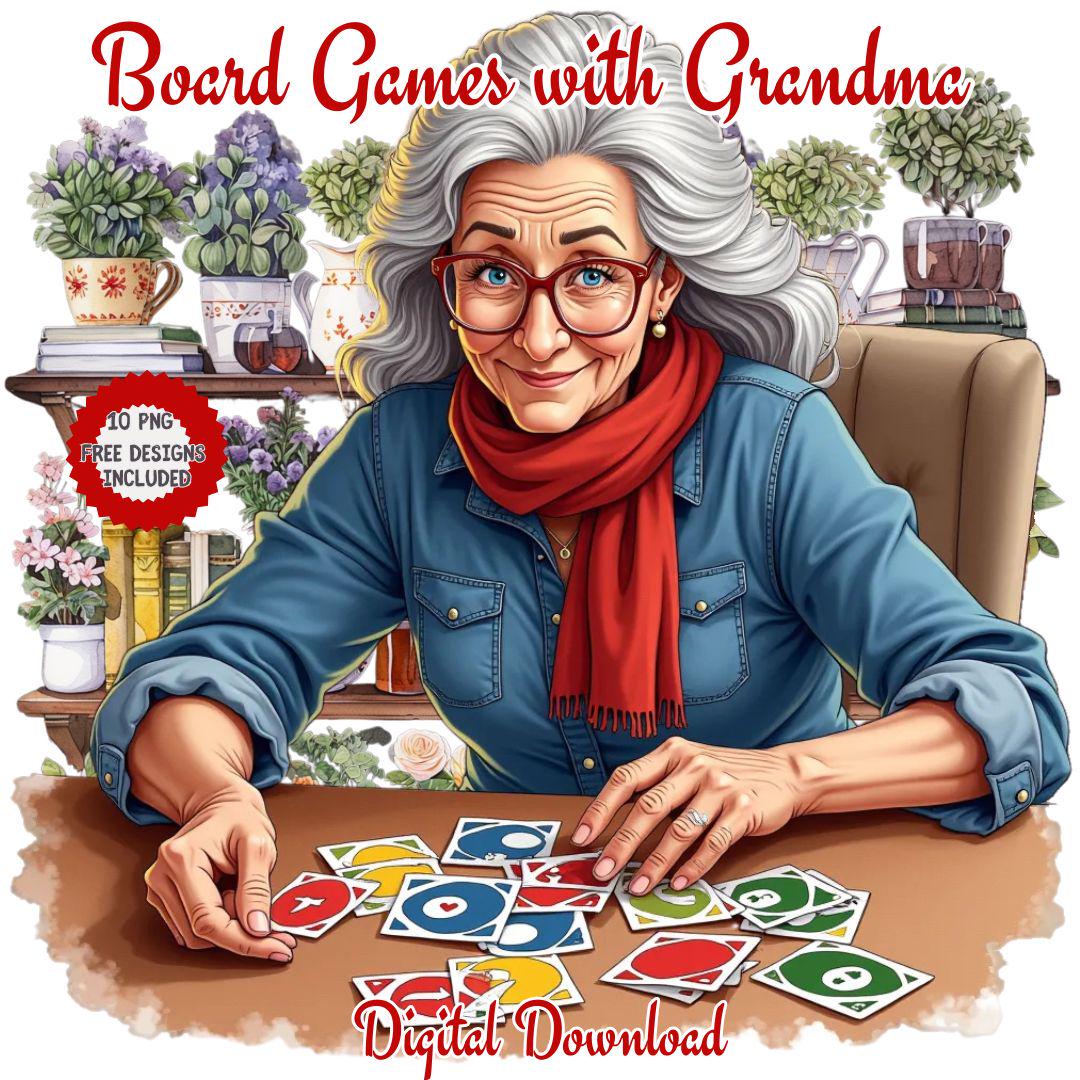 Grandma Playing Cards PNG: Funny Senior Lady Clipart (digital Download ...