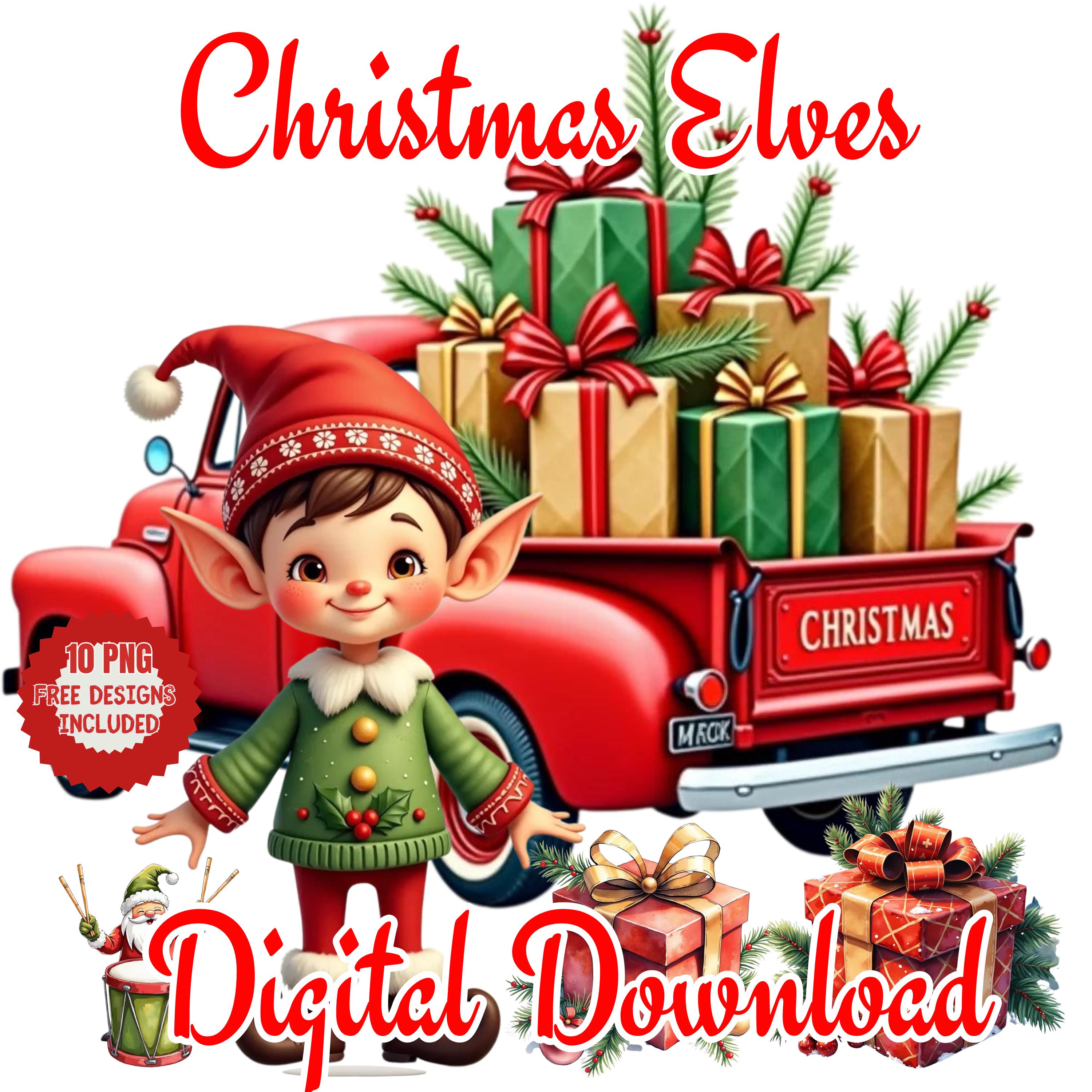 Watercolor Christmas Elves Clipart: Holiday PNG Bundle (digital ...